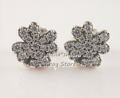RADIANT CLOVER Authentic PANDORA Silver/Sparkly LUCKY Earring Studs ...