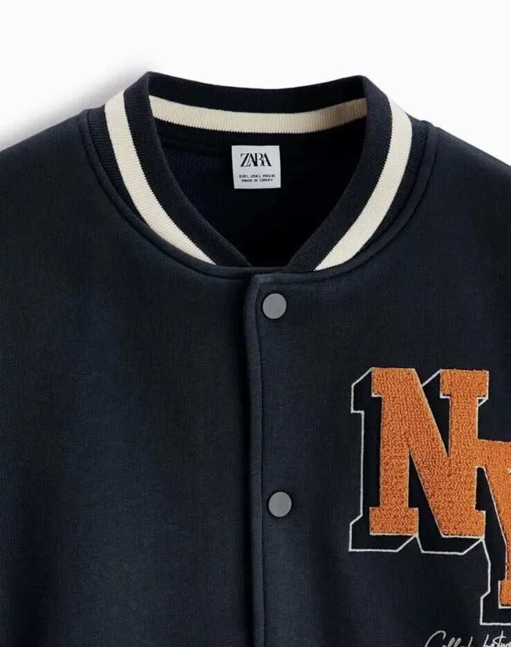Zara Patch BOMBER JACKET New York Orange & Blue NY Baseball Men’s ...