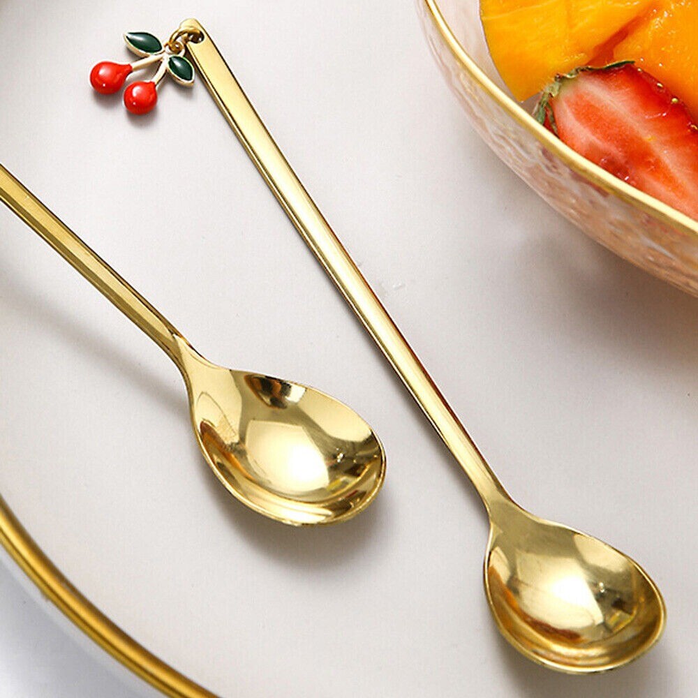 Stainless Steel Fruit Pendant Spoon Golden Tea Spoon New Stirring Spoon ...
