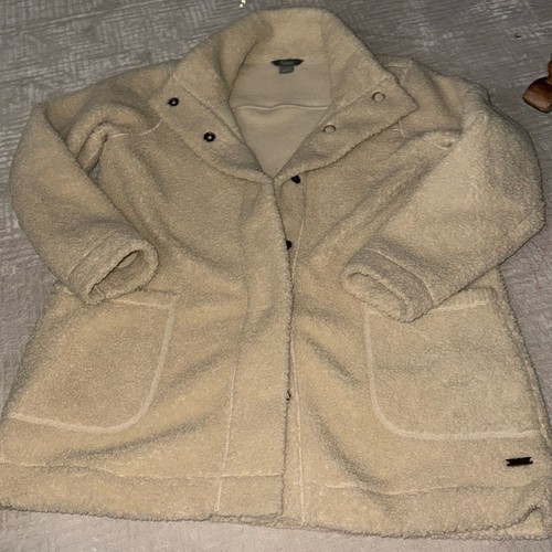 Natural Refelections cream fuzzy button up coat pockets warm XL long | eBay