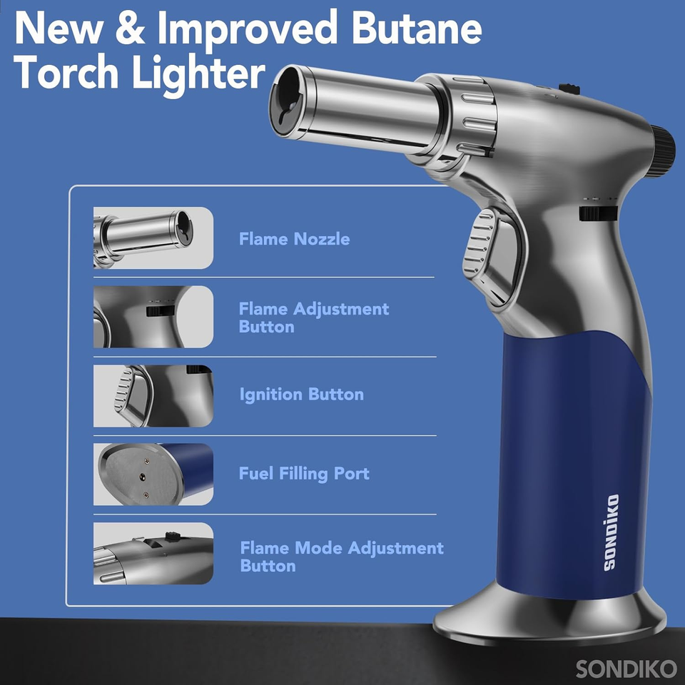 Dual Flame Modes Mini Blow Torch Lighter - Refillable with Continuous ...