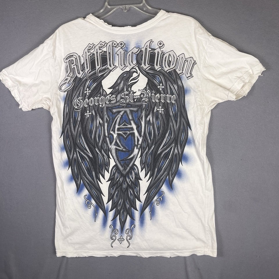 Y2K Affliction T Shirt White Rush Eagle Shield Size M Georges St Pierre ...