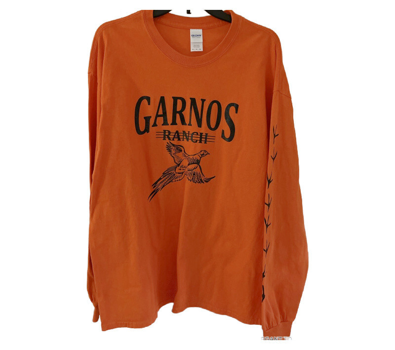 Vintage Gildan Garnos Hunting Ranch Mens T-Shirt XL Long Sleeve Orange ...