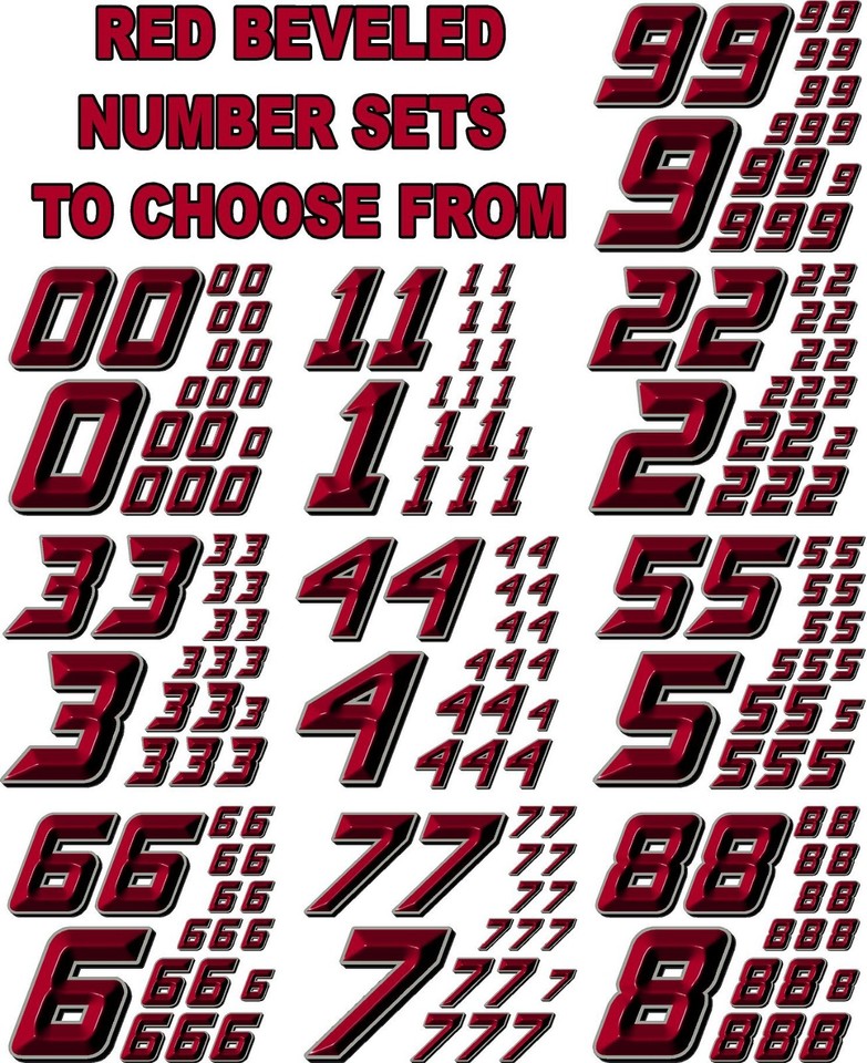 3-D RACING NUMBERS (9's) RED BEVELED Decal Sticker Sheet 1/8-1/10-1/12 ...
