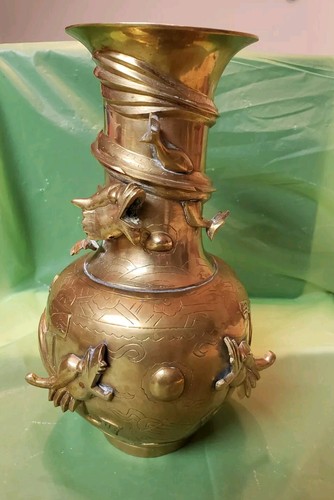 Brass Oriental Chasing Dragons Vase | eBay