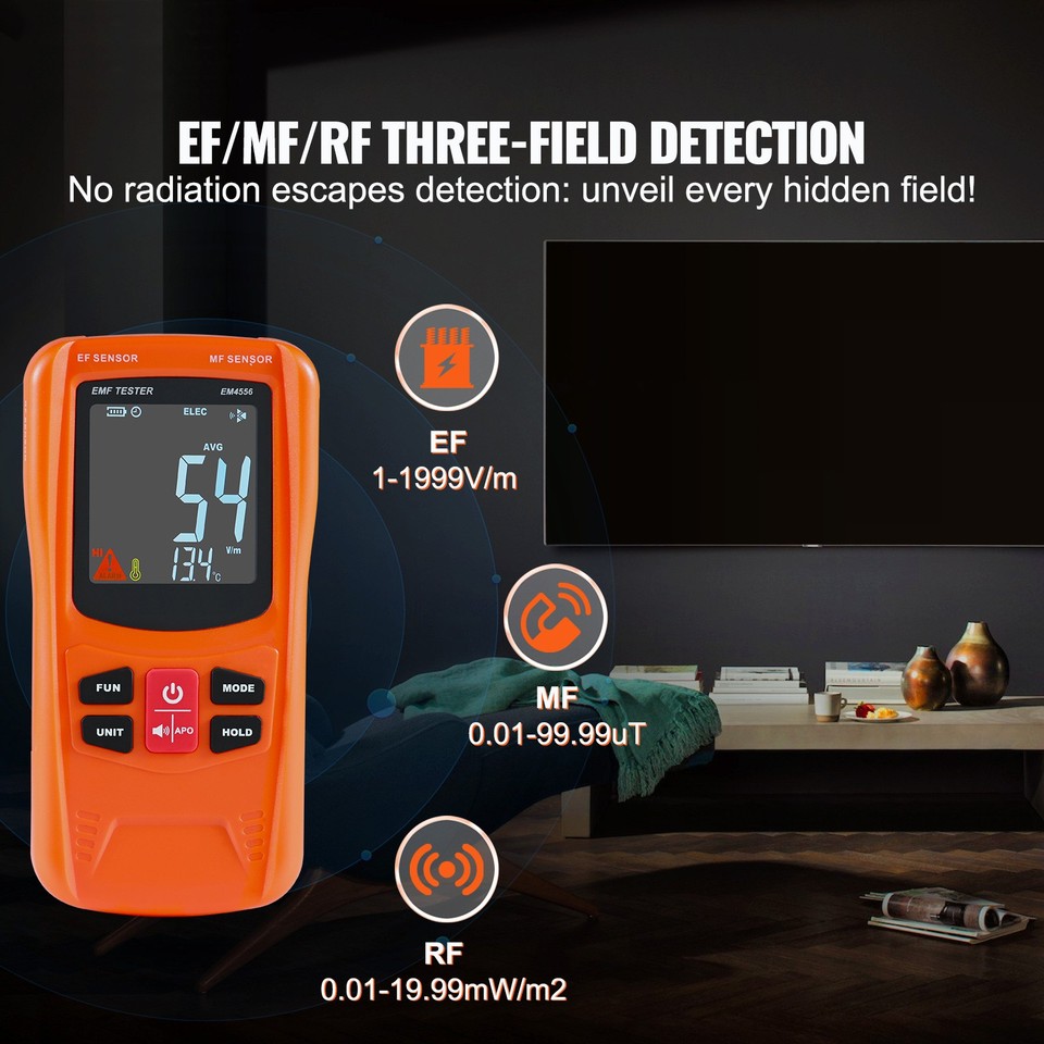 Digital LCD 3-in-1 EMF Meter Electromagnetic Radiation Detector RF 5G ...