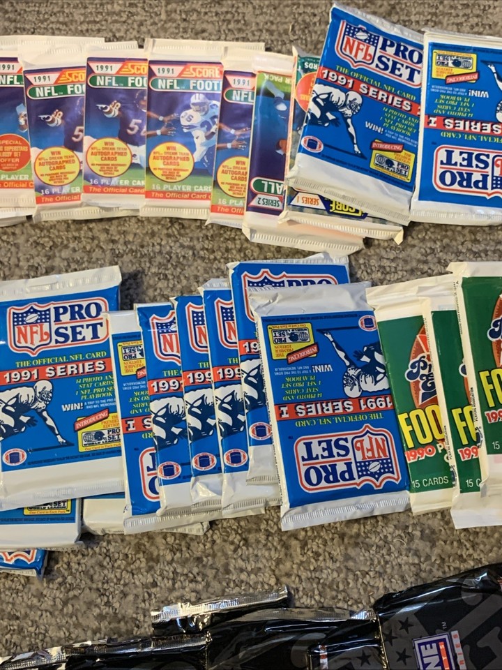 80 sealed packs vintage NFL football cards fleer pro set score pro line ...