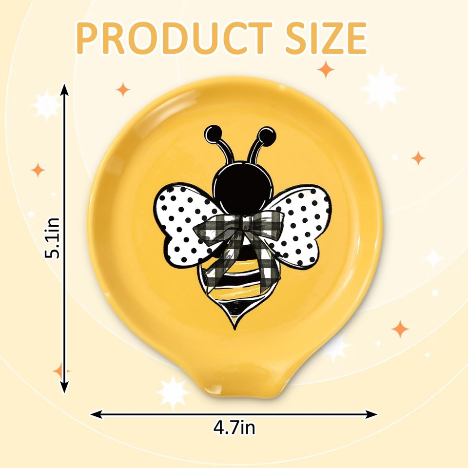 4.7inch Summer Bee Spoon Rest Yellow Black Plaid Dot Bee Small Coffee ...