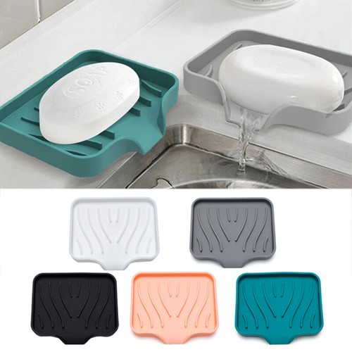 Silicone Soap Dish Holder Soap Tray Sink Draining Rack Soap Box Self ...