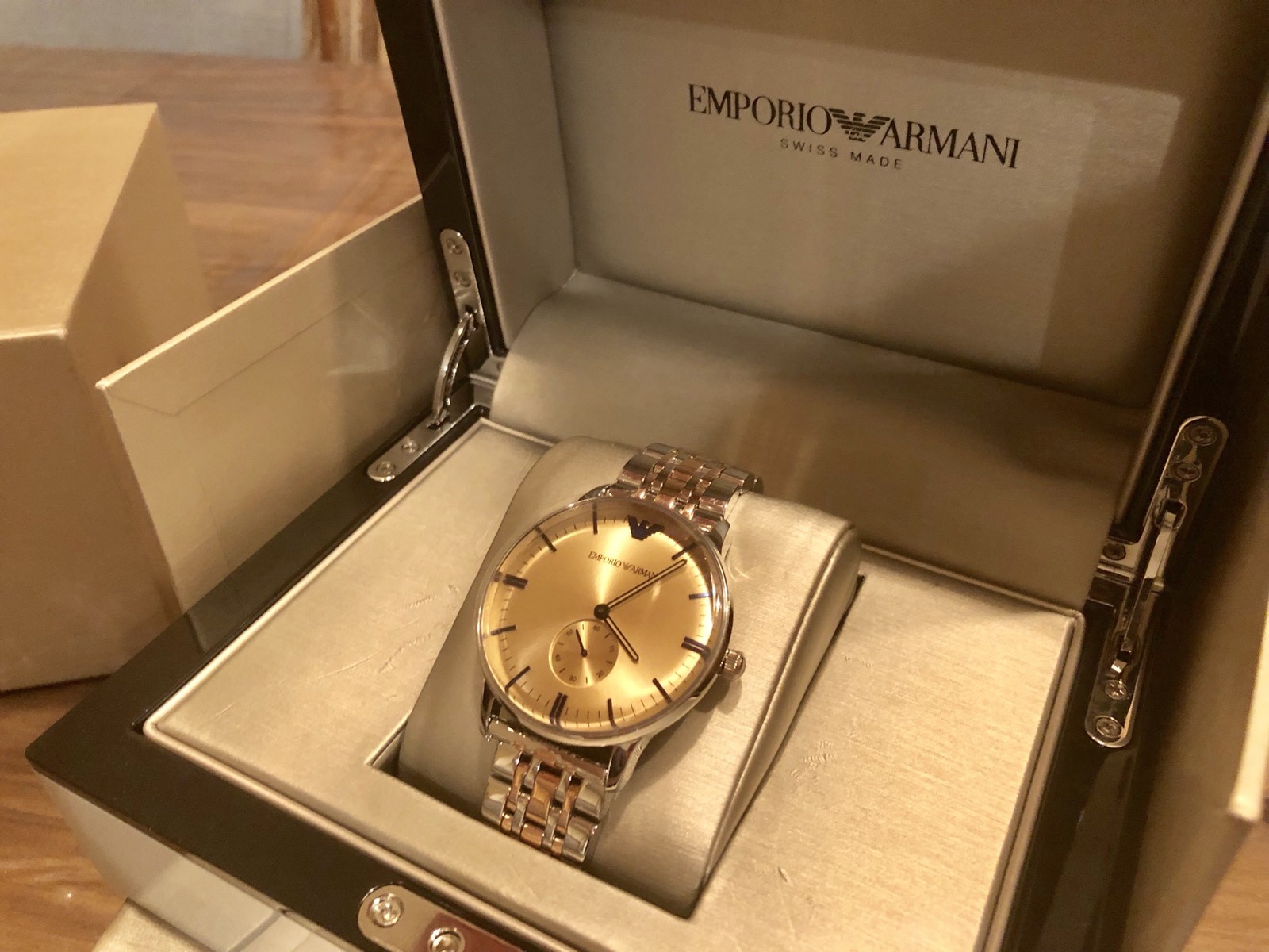 100 Emporio Armani AR2070 Beige Dial Two Tone Stainless Steel Men's ...