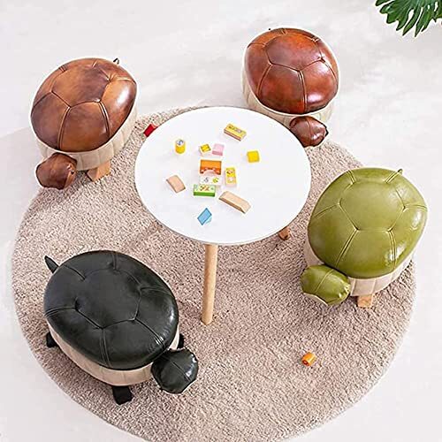 Animal Footstool Turtle Upholstered Ottoman Pu Leather Pouf Wood Foot ...