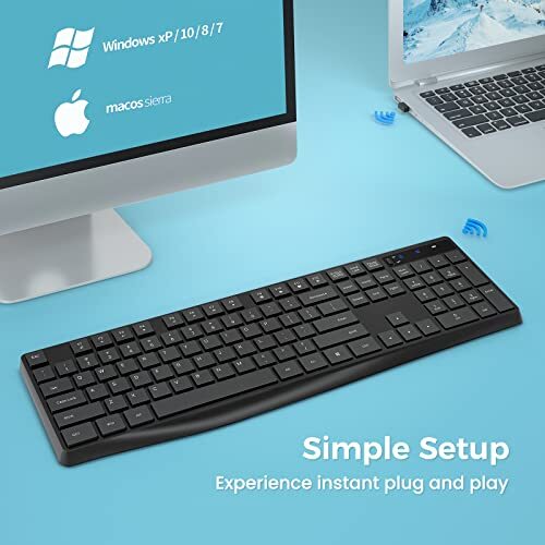 MK98 Wireless Keyboard, 2.4G Ergonomic, Computer Keyboard, 1 Pack Black ...