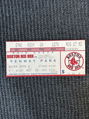 Boston Red Sox Ticket Stub : 8/17/1993 vs. White Sox - Fenway Park | eBay