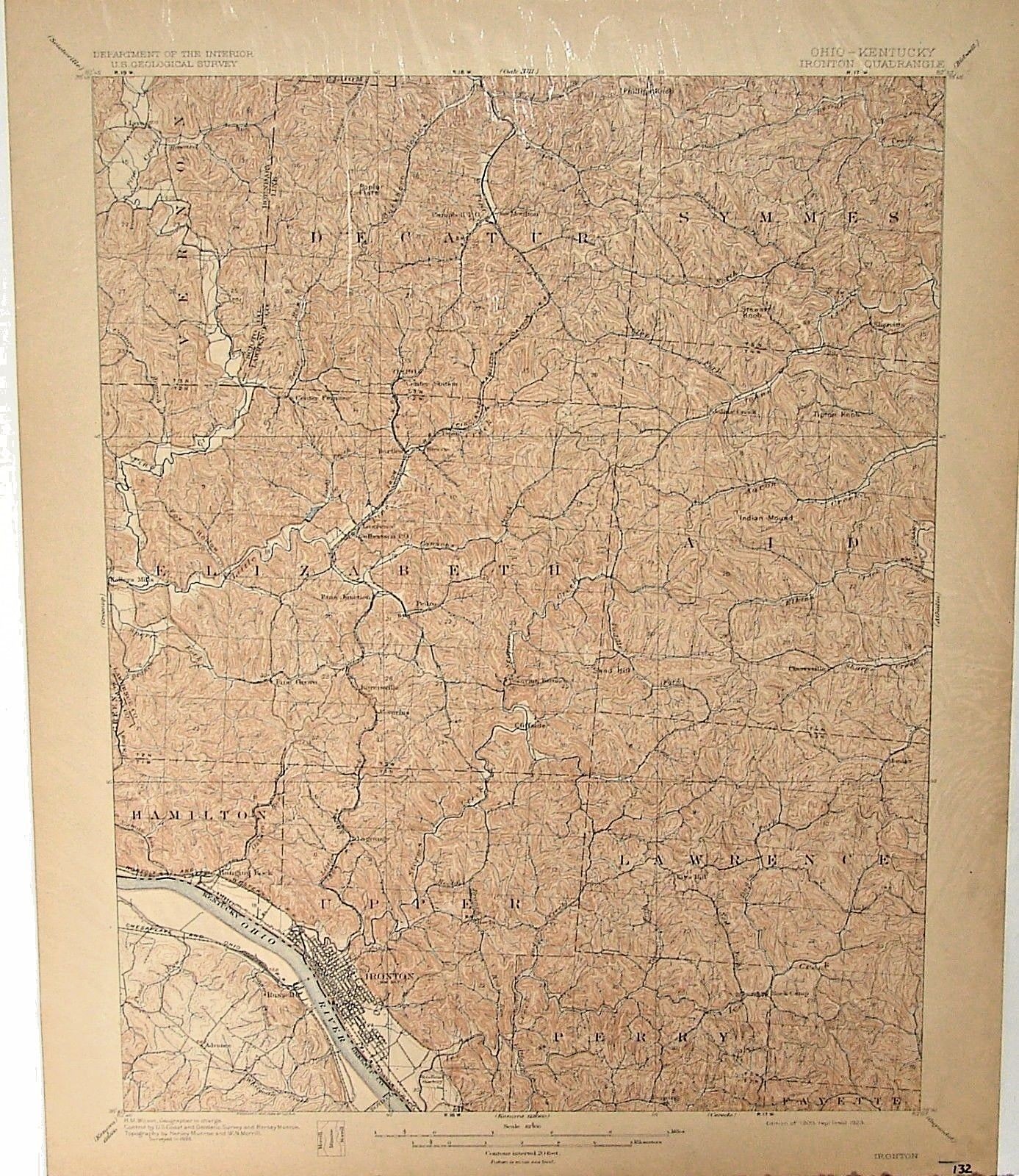 USGS 15' Ironton, Ohio/West Virginia topographic map 1900 edition. | eBay