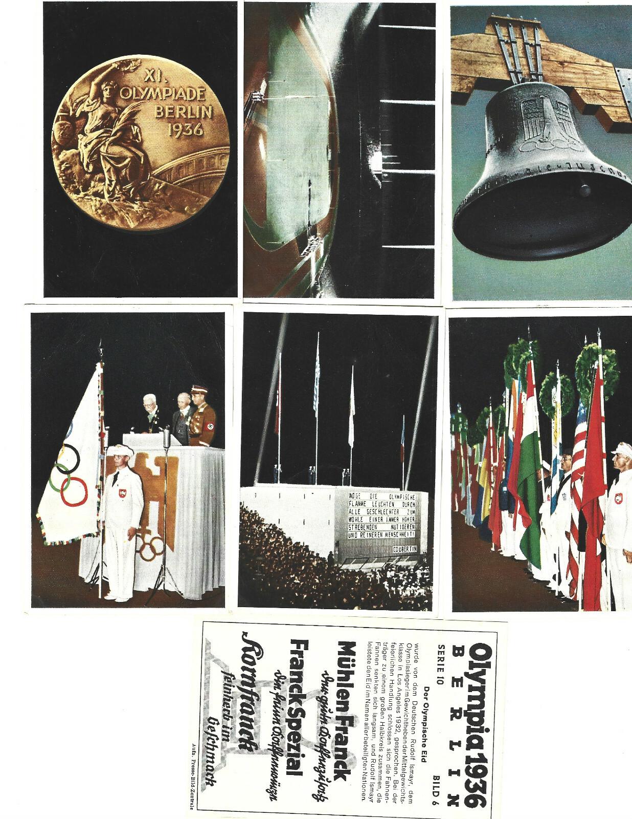 6 coloured pictures from the closing event of the 1936 Summer Olympics ...