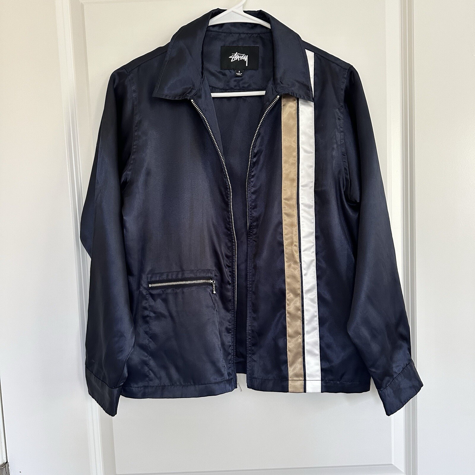 Stussy Men’s Navy Satin Finish Racing Jacket Size S … - Gem