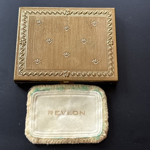 VINTAGE REVLON GOLD METAL Embossed Love Pat Creamy Ivory COMPACT Make ...