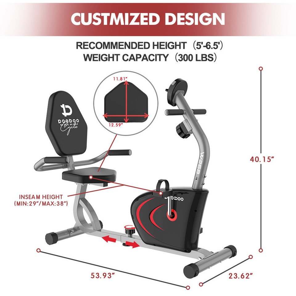Recumbent Exercise Bike Fitness Stationary Bicycle Cardio Workout Bike ...