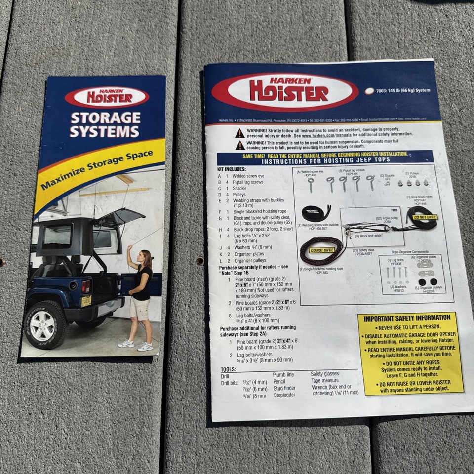 Harken Hoister Lift Launch System - Jeep Garage Storage Hardtop - New ...