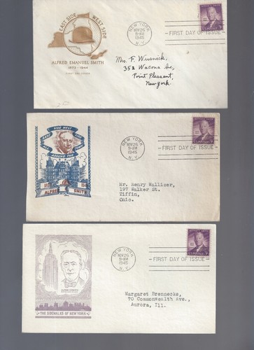 3 1945 Scott 937 FDC's Alfred Smith; Farnam/Ioor/Ken Boll(bi-color ...