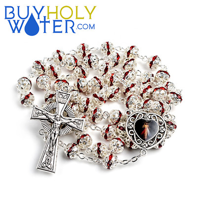 Blessed Silver & Crystal Prayer Rosary Beads Religious Necklace ...