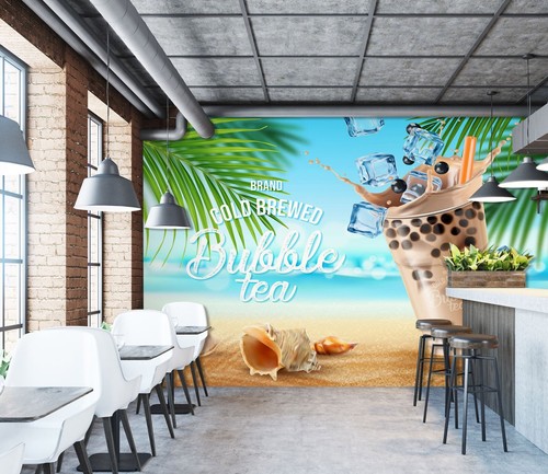 3D Bubble Tea K1093 Pearl Tea Milk Tea Shop Wallpaper Mural Self ...