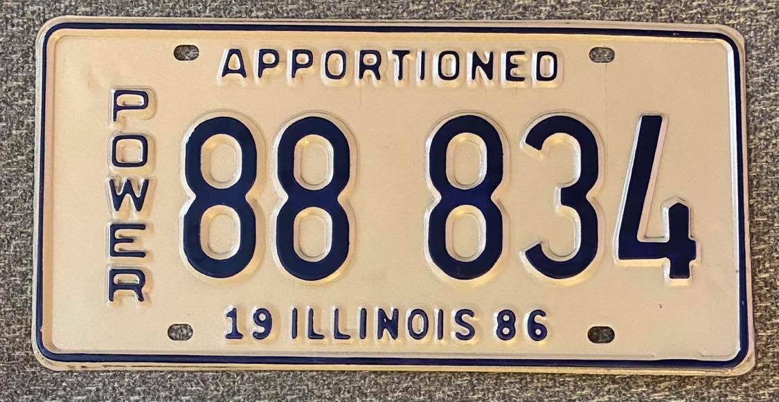 Illinois 1986 APPORTIONED POWER License Plate SUPERB QUALITY # 88 834 ...