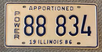 Illinois 1986 APPORTIONED POWER License Plate SUPERB QUALITY # 88 834 ...