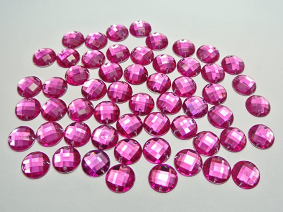 200 Hot Pink Flatback Acrylic Round Sewing Rhinestone Button 10mm Sew ...