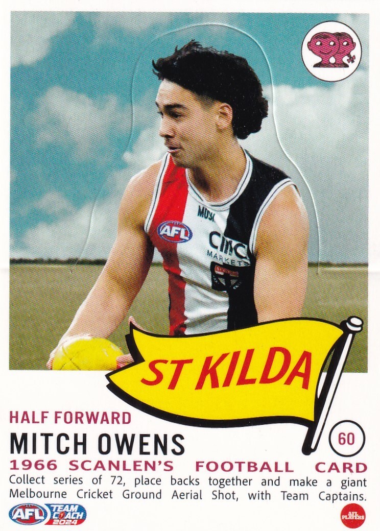 AFL 2024 Teamcoach St.Kilda Saints - Mitch Owens Scanlen's No.60 | eBay