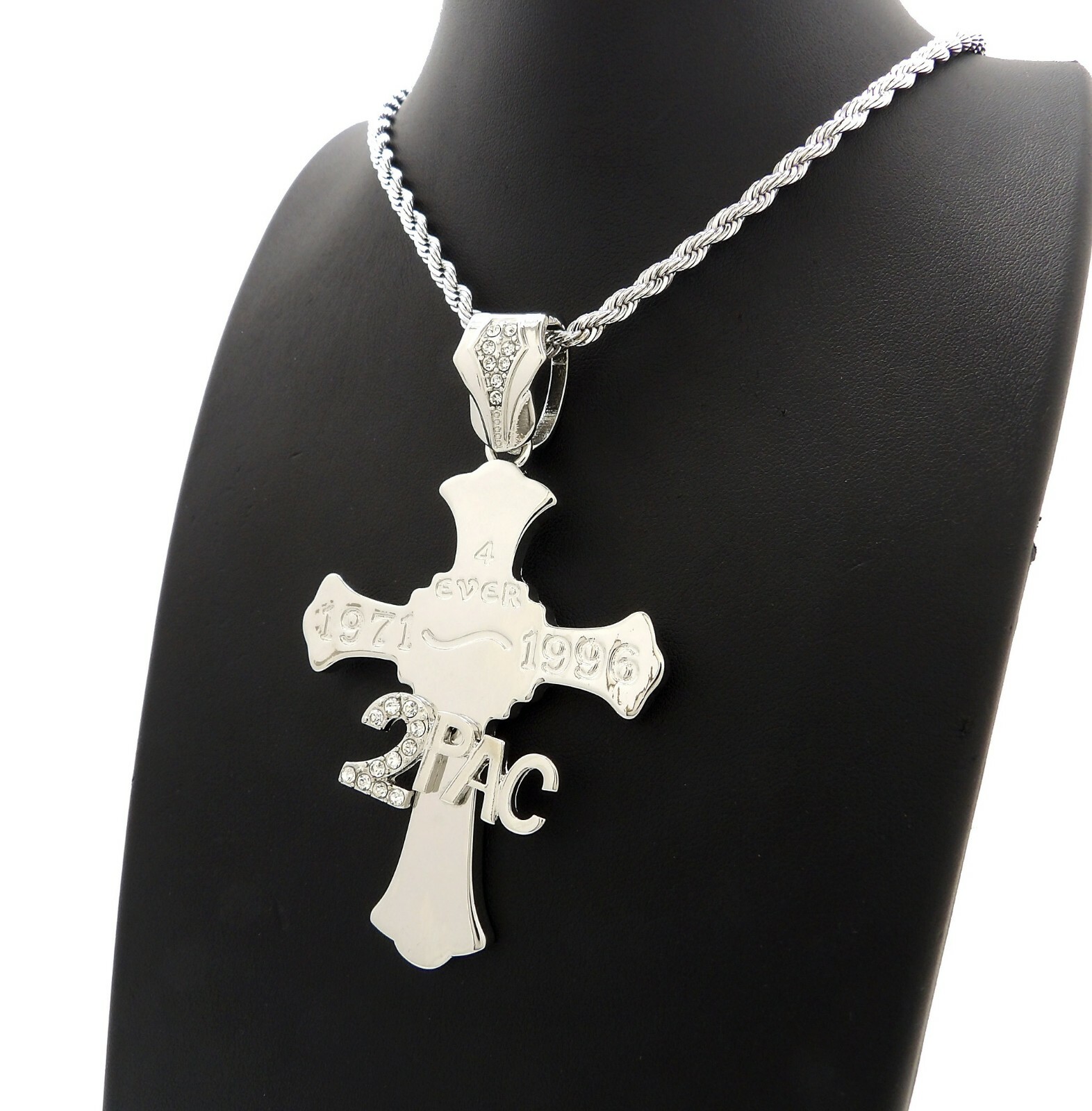 NEW 2PAC CROSS PENDANT 4mm/24" ROPE CHAIN HIP HOP NECKLACE - RC2811 | eBay