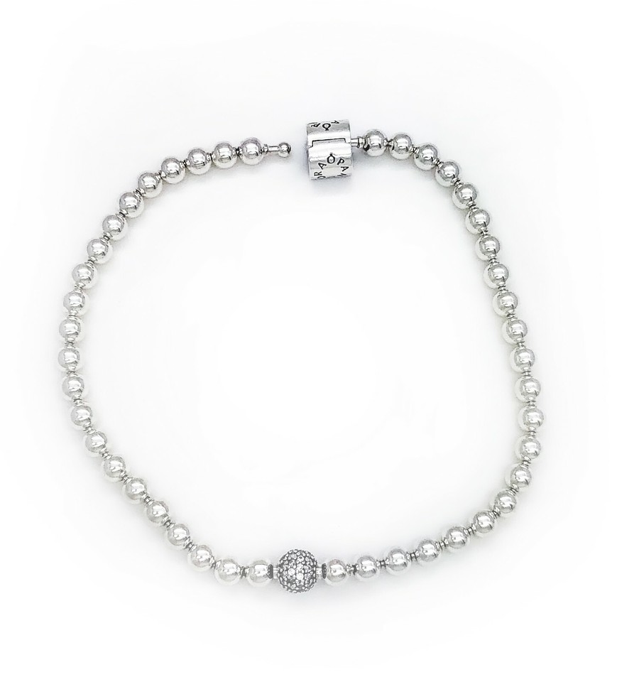 NEW 100% Authentic PANDORA 925 Silver Beads & Pave Ball Chain Bracelet ...