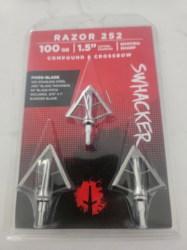 Swhacker (SWH00252) Razor 252 - Fixed 4-Blade - 100 Grain Broadhead ...