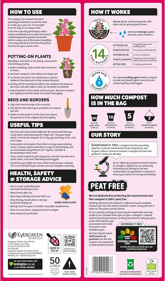 Levington PEAT FREE Ericaceous Compost, 50 litre compost for 50 | eBay UK