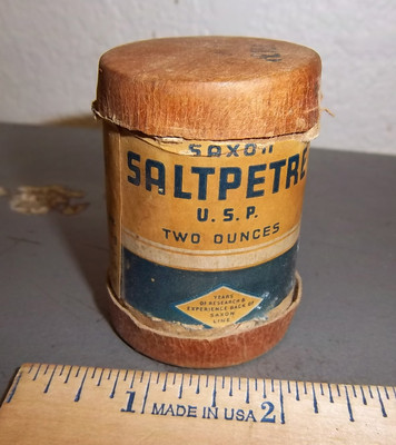 vintage Saxon Saltpetre 2 oz cardboard container (empty), great colors ...