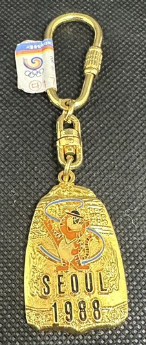 VTG 1988 Seoul Olympics Hodori Tiger Key Chain Souvenir 24K Gold Enamel ...