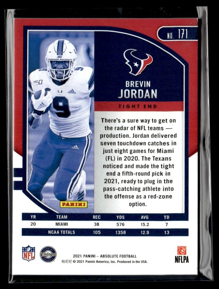 2021 Panini Absolute Brevin Jordan 34/50 Houston Texans #171 | eBay