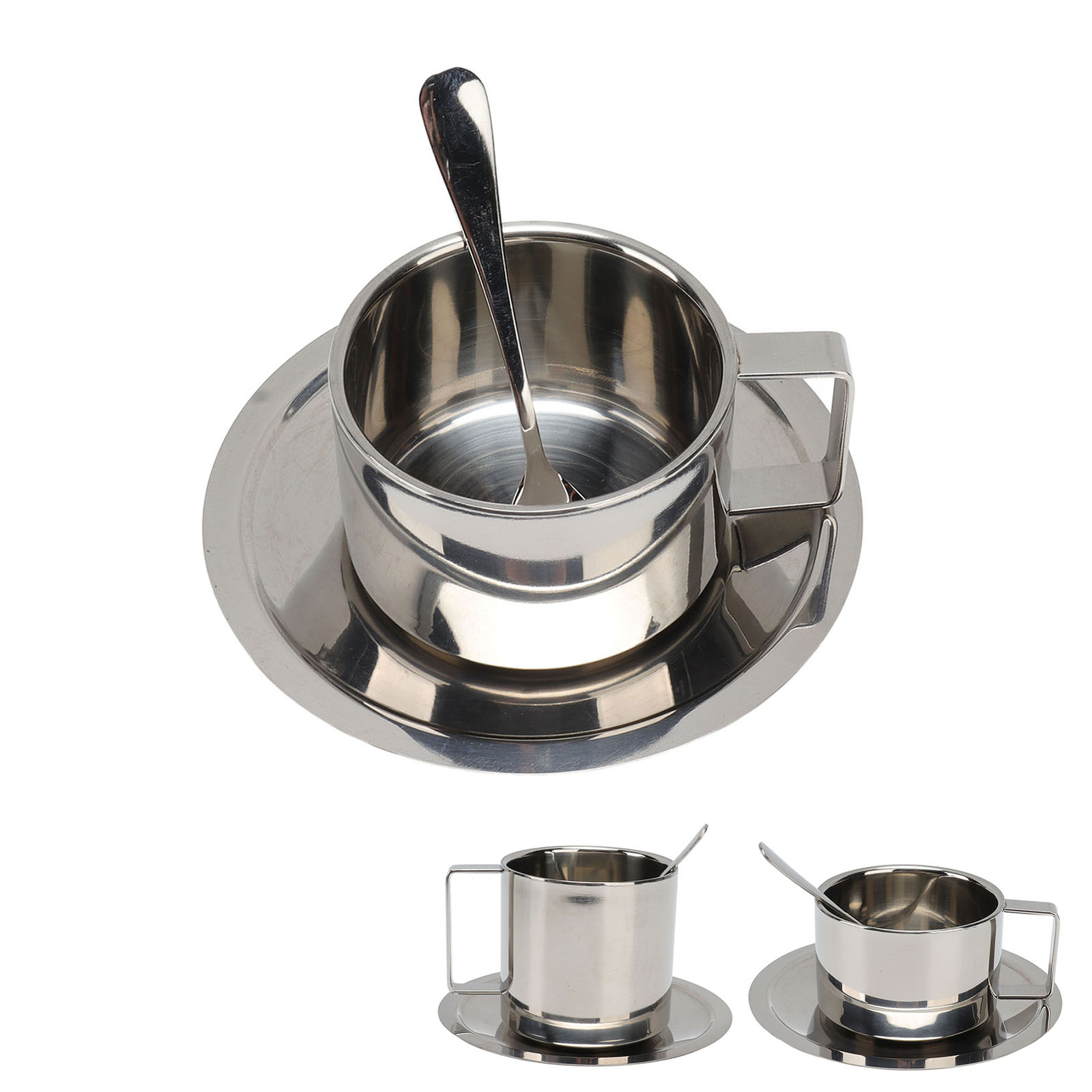 Stainless Steel Coffee Cup Set Double Walled Latte Cappuccino Tea Cup ...