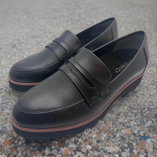 Vionic Cheryl II Penny Loafers Size 7 M In Black Nappa Leather Chunky ...