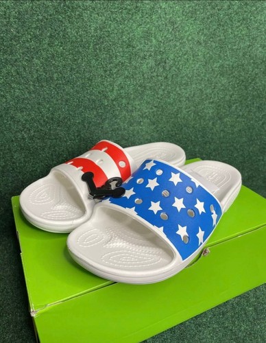 Crocs Classic Americana Flag Red White Blue Mens Size 9 Slide Sandals ...