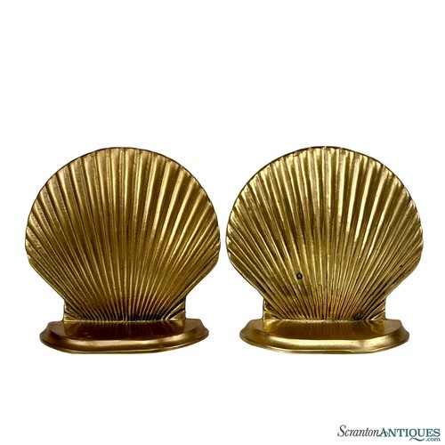 Vintage Hollywood Regency Brass Scallop Shell Library Bookends - A Pair ...