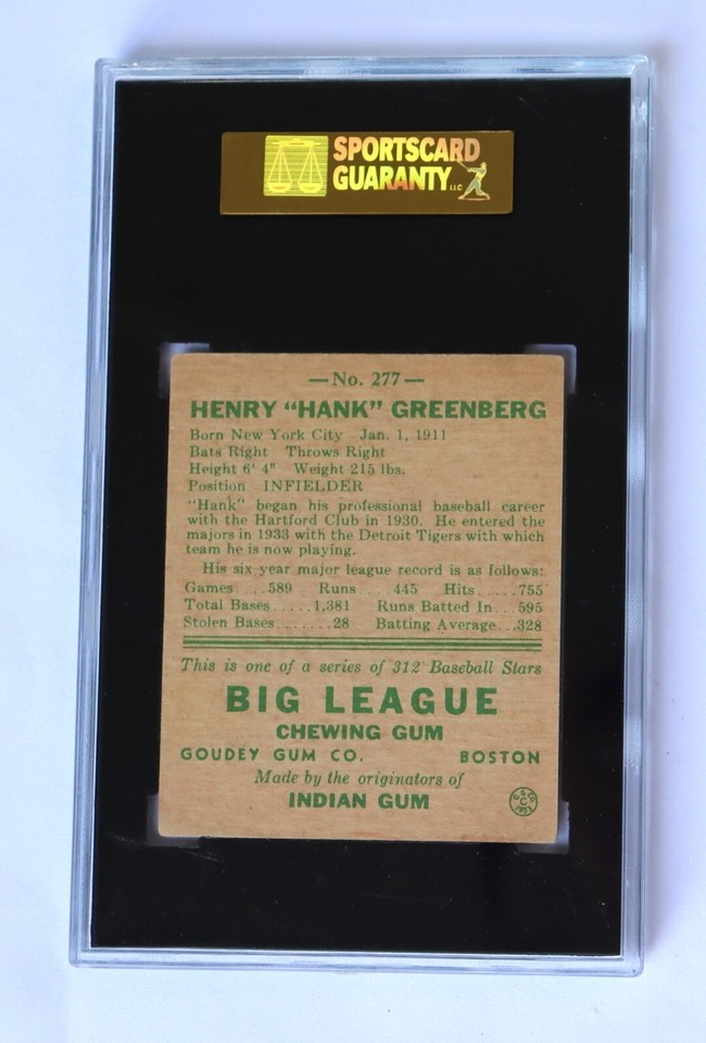 1938 goudey heads up # 277 hank greenberg sgc 5 ex centered | eBay