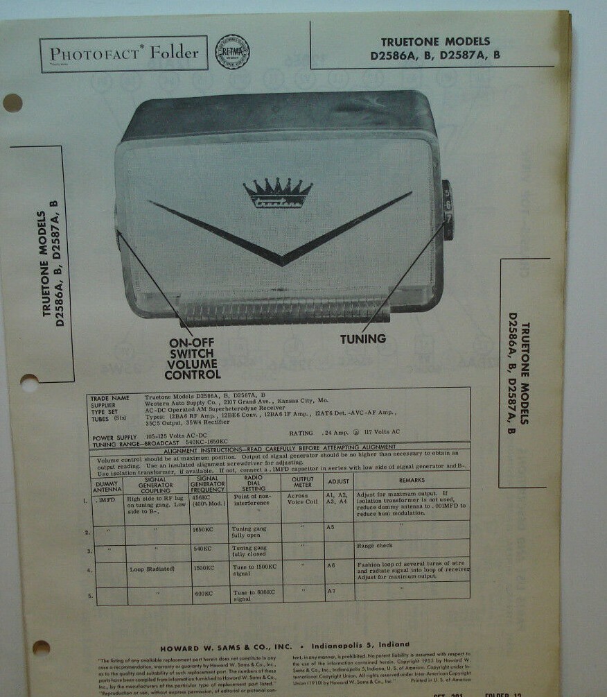SAMS PHOTOFACT FOLDER 301-12 TRUETONE TUBE RADIO D2586A B D2587A B | eBay