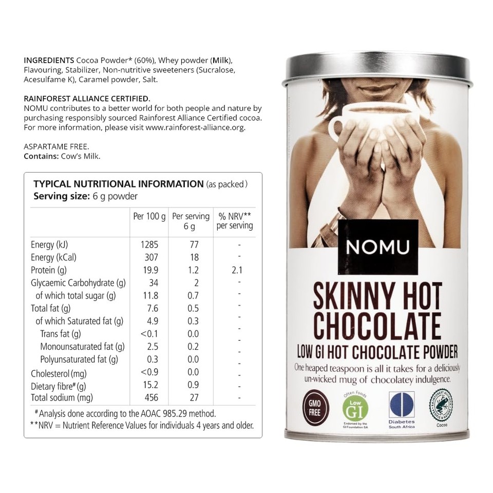 NOMU Skinny 60% Cocoa Hot Chocolate, 33 Servings, No 7.05 Ounce (Pack ...