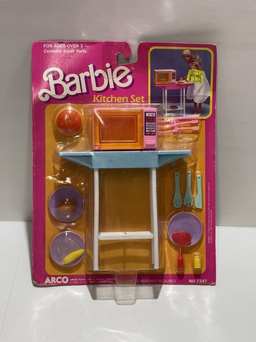 Barbie Kitchen Set 7347 Arco Vintage 1988 -Pink Microwave on Cart New ...