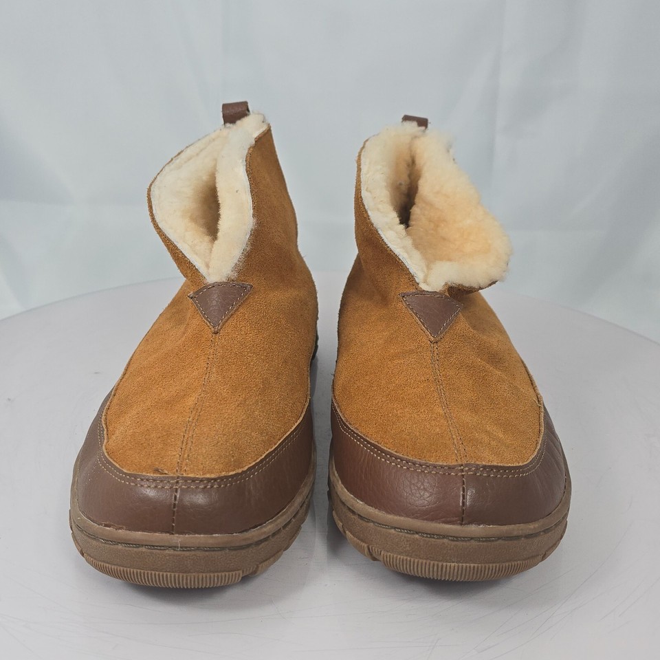 EDDIE BAUER Shearling Boot Slippers Men 10 Chestnut Ankle Hard sole | eBay
