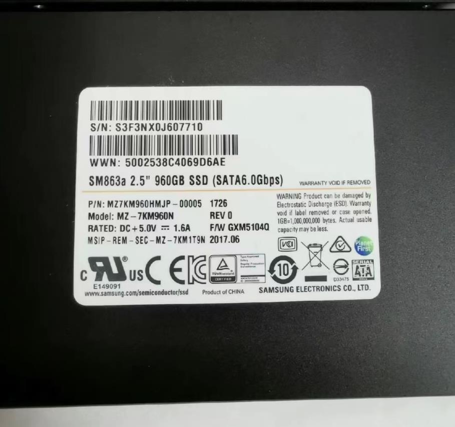 Samsung SM863a 960GB SSD MZ-7KM960N MZ7KM960HMJP-00005 GXM5104Q 2.5 ...