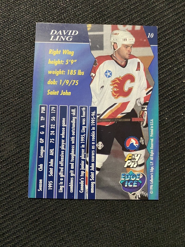 1996 Collector's Edge Hockey #10 David Ling Autograph Saint John Flames ...