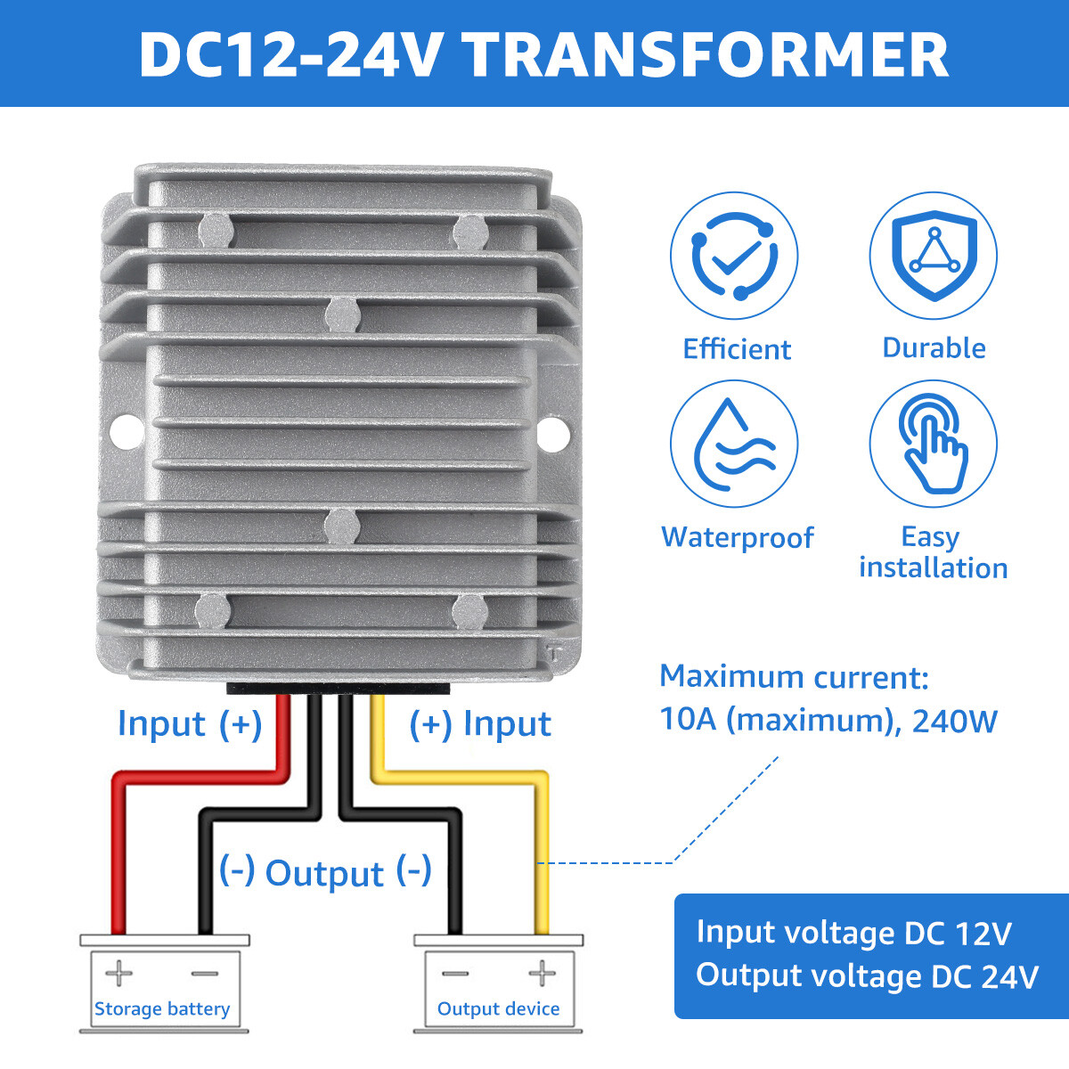 DC 12V Step Up to 24V Boost Converter 10A 24W Waterproof DC Voltage ...
