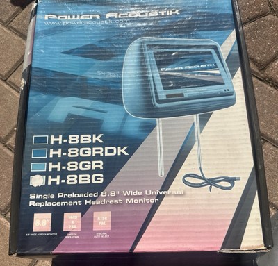 POWER ACOUSTIK H-8bg 8.8” CAR HEADREST MONITOR LEADED IN A LEATHER HEAD ...